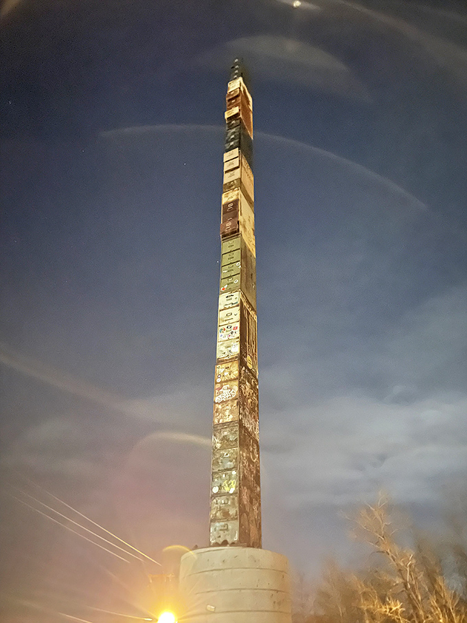 As dusk falls, the cabinet takes on an almost mystical quality, its metal surfaces catching the last golden rays of sunlight.