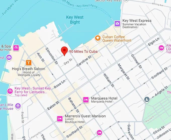 16. 90 miles to cuba map