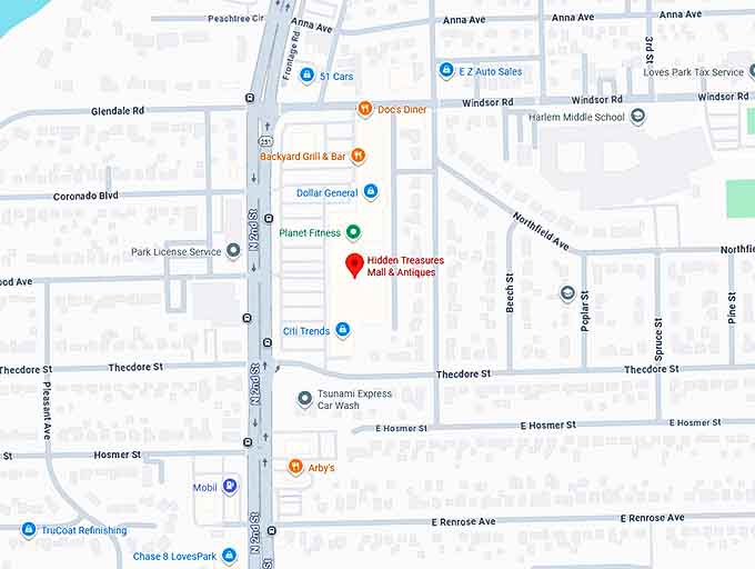 16. hidden treasures mall & antiques map