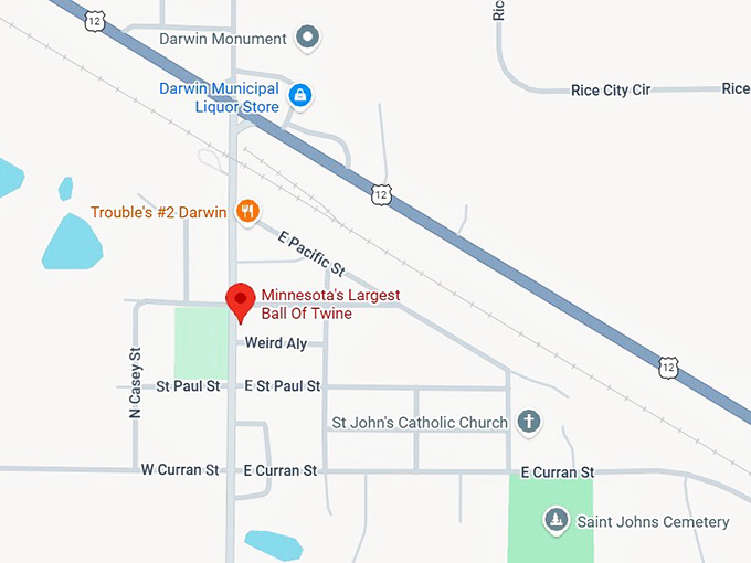 16. world's largest ball of twine map