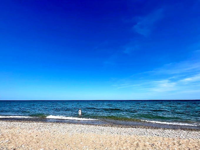 Nature's own infinity pool! Lake Michigan stretches to the horizon, inviting you for a refreshing dip.
