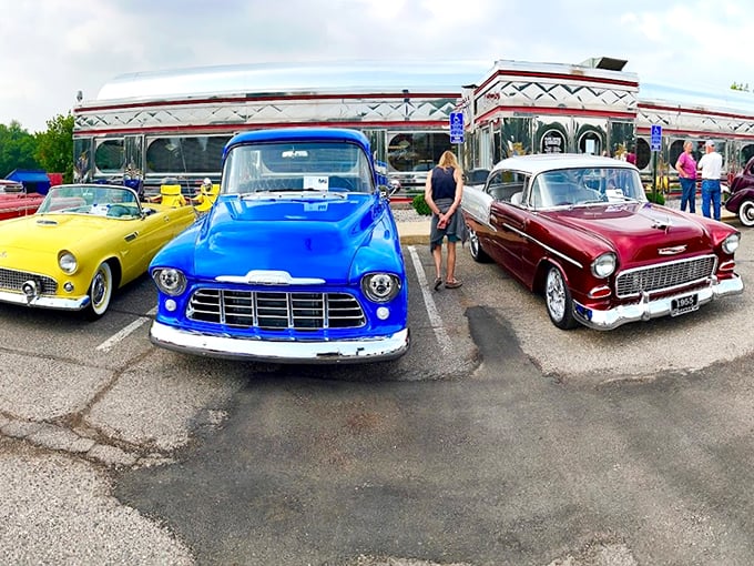 Chrome dreams and classic cars! This shiny time capsule serves up nostalgia with a side of "where's my hoverboard?"