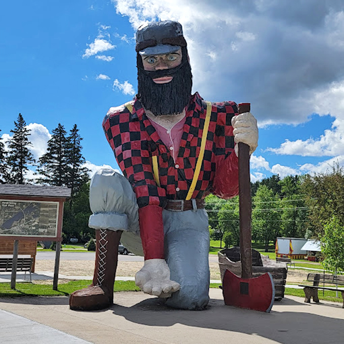 Timber! This colossal lumberjack's got an axe to grind and a hand big enough to palm a redwood.
