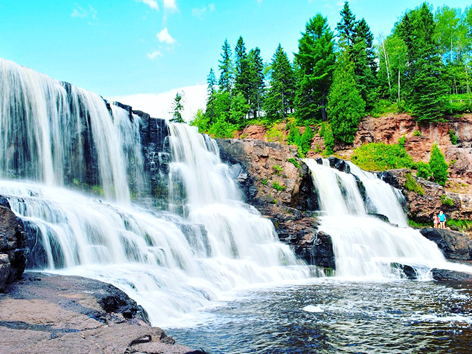 Nature's tiered fountain! Gooseberry Falls cascades down rocky steps, creating a watery staircase that would make any giant jealous.