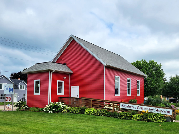 Step into a crimson time capsule! This charming red building houses a treasure trove of childhood memories.