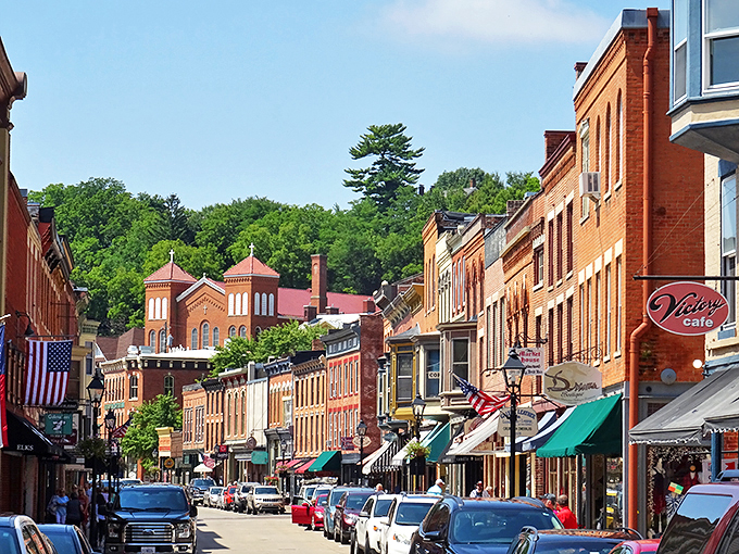Step into a Norman Rockwell painting! Galena's Main Street is a time capsule of Americana, complete with charming storefronts and flags waving hello.
