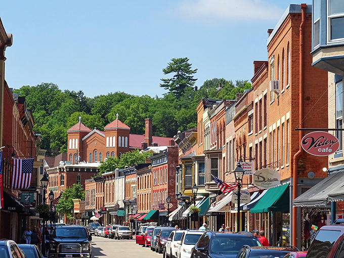 Step into a Norman Rockwell painting! Galena's Main Street is a time capsule of Americana, complete with charming storefronts and flags waving hello.