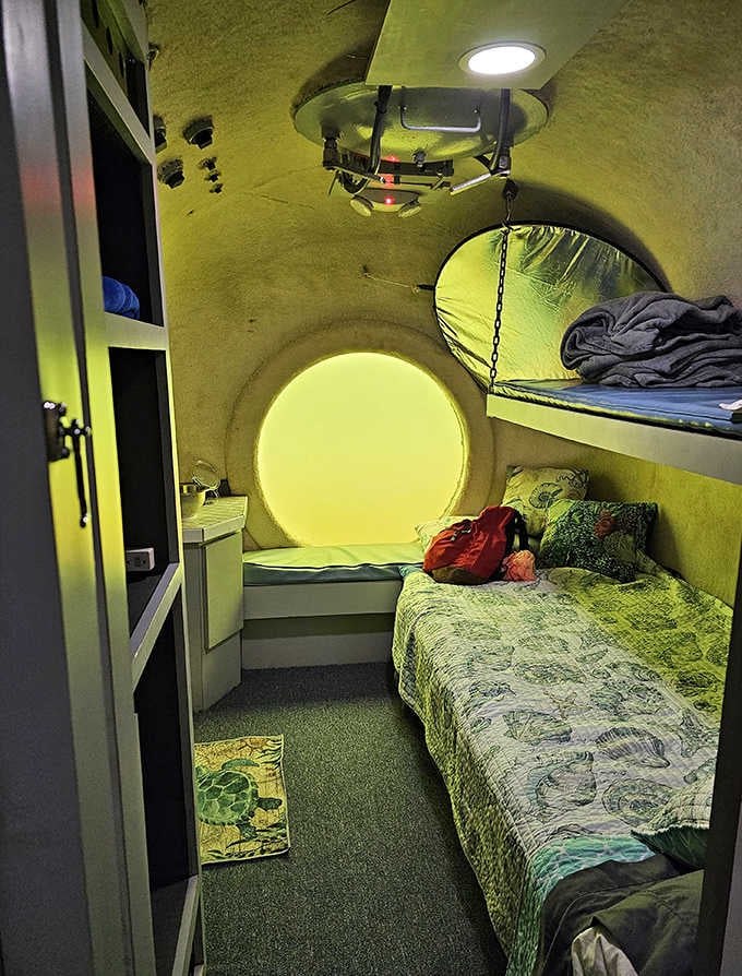 Step into another world at Jules' Undersea Lodge, where this cozy underwater bedroom lets you sleep with the fishes &ndash; in the best possible way!