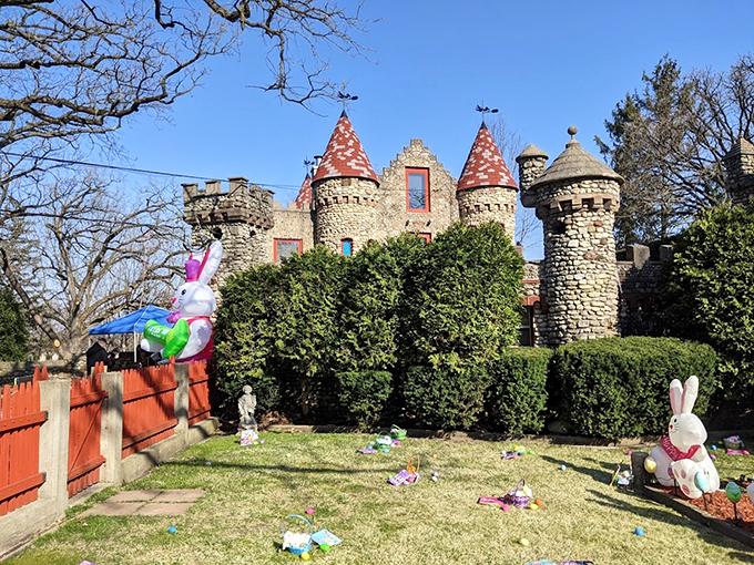 Stone turrets and red-tiled roofs transport you to medieval times. Just don't expect a dragon-slaying knight &ndash; the Easter Bunny's taken over guard duty!