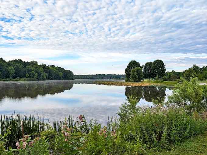 The glassy waters of Sunny Lake mirror Ohio's big sky, creating a double dose of natural beauty for lucky visitors.
