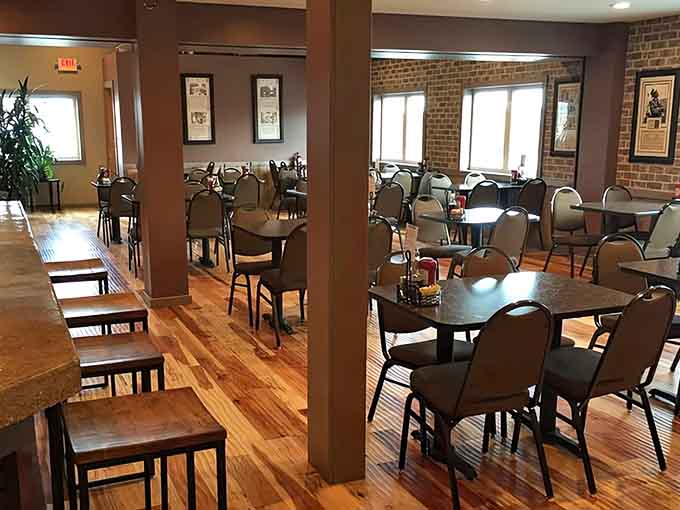 Exposed brick and cozy booths create the perfect setting for serious quiche consumption and quality conversation time.