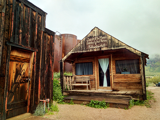 The Church at the Mount stands as a humble reminder that even gold-hungry prospectors needed spiritual sustenance in this harsh frontier landscape.