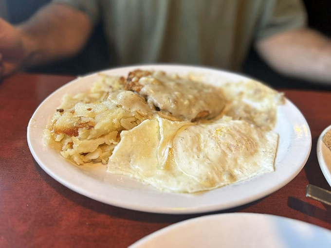 Behold, the pi&egrave;ce de r&eacute;sistance! This country fried steak isn't just a meal, it's a life-changing experience wrapped in crispy, golden perfection.