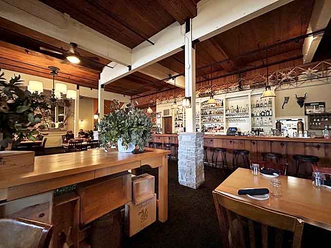 Warm wooden beams meet modern elegance in this thoughtfully designed interior. The perfect backdrop for culinary magic to unfold.