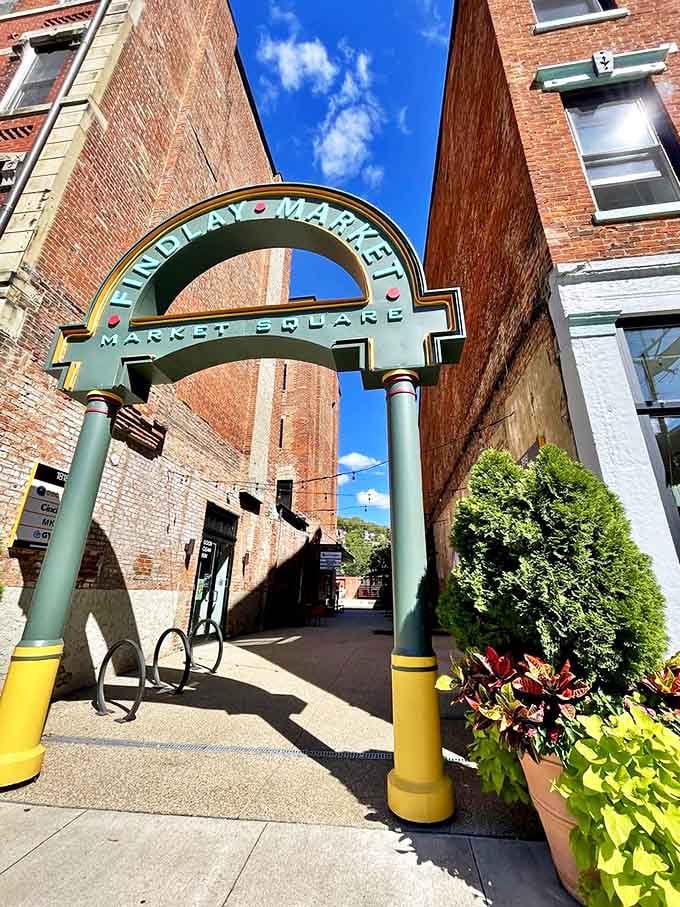 The Market Square archway – not just an entrance, but a portal to flavor country where calories don't count and diet plans go to die.