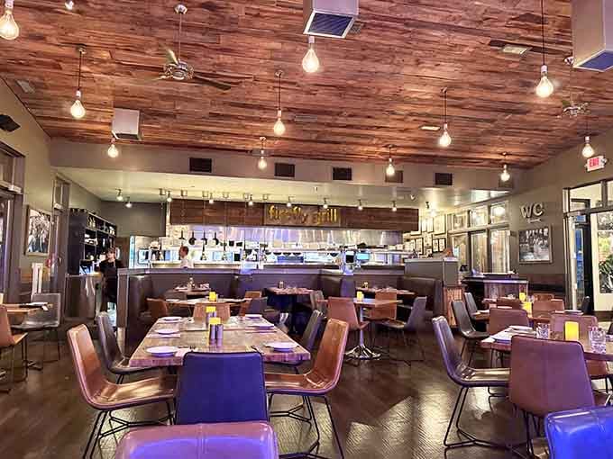 Inside, warm wood tones and contemporary touches create a space where you'll want to linger long after your plate is empty.