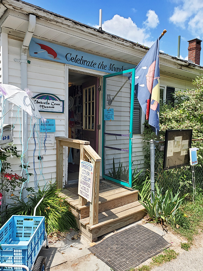 The unassuming exterior belies the colorful wonderland within &ndash; where thousands of umbrella covers have found their forever home.