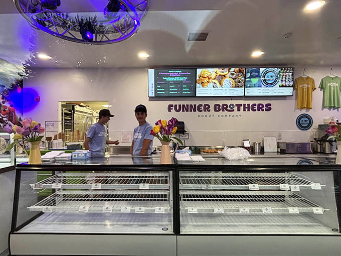 Step inside where purple accents meet fresh-baked dreams and your willpower goes to die, happily.