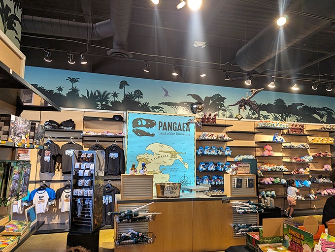 Dino-merchandise heaven awaits after your prehistoric journey. The gift shop's colorful displays tempt visitors with everything from plush raptors to fossil replicas.