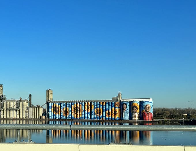 The full panorama reveals just how ambitious this project really is, stretching across the riverfront like a love letter to color.