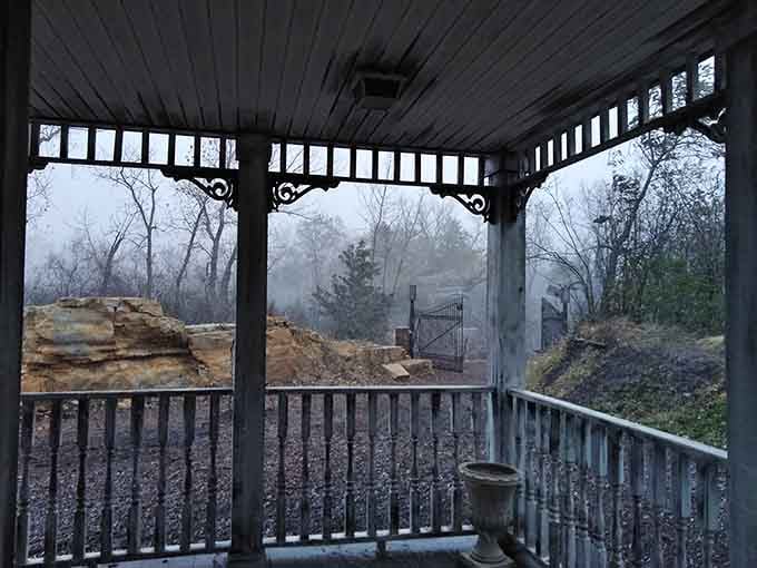 That porch has seen things, probably mostly people running away screaming, but it maintains its dignity with impressive architectural flair nonetheless.