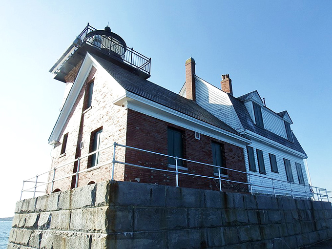 This historic lighthouse has guided mariners safely into Rockland Harbor since 1902, its white clapboard and brick structure a classic New England sight.