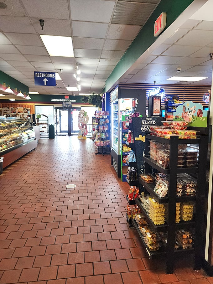Step inside to discover a world where gas station convenience meets unexpected culinary delights in this welcoming interior.