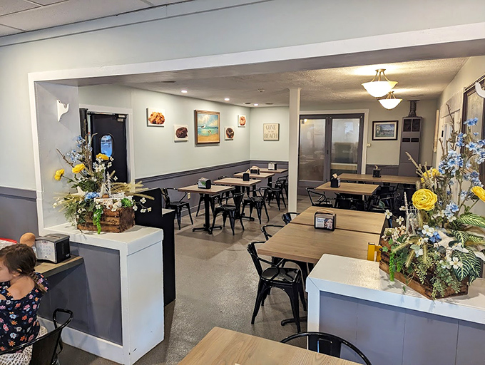 Simple, cozy, and unpretentious – the dining area at Congdon's invites you to settle in for a meal that transcends its humble surroundings.