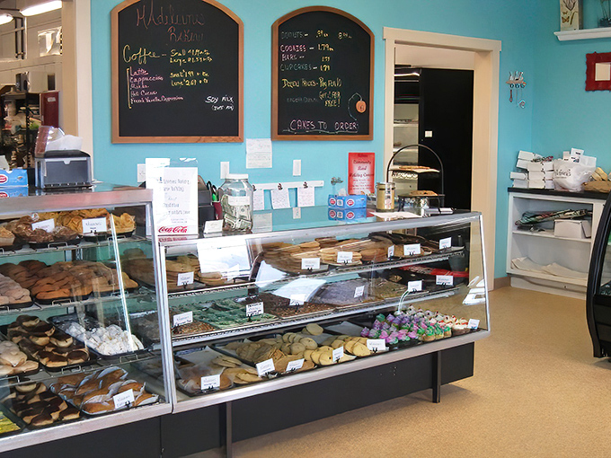 Step into sugar paradise! The display case at Madeleine's showcases an irresistible array of treats that make diets disappear.