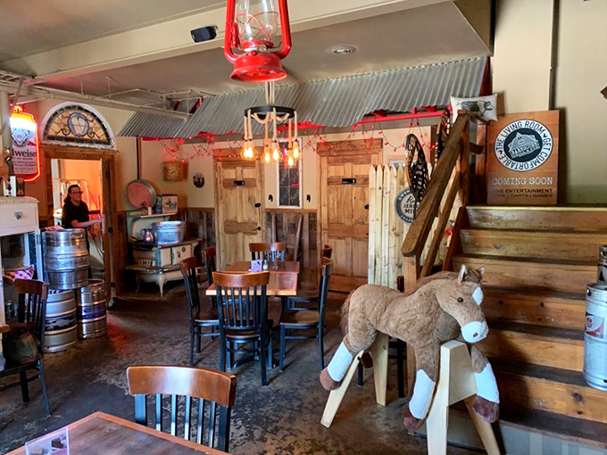 Step inside to discover a wonderland of rustic decor, where wagon wheels meet wooden beams and every corner tells a story of Maine's rural heritage.