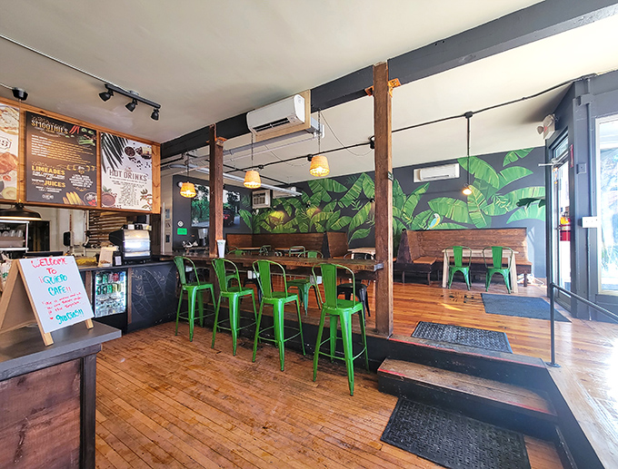 Step inside to a tropical oasis where banana leaf murals and warm wooden accents transport you straight to Latin America &ndash; no passport required!