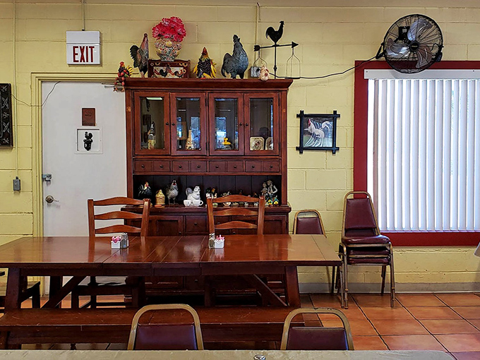 Inside, wooden furniture and homey decor create a welcoming atmosphere where the food, not fancy surroundings, takes center stage.