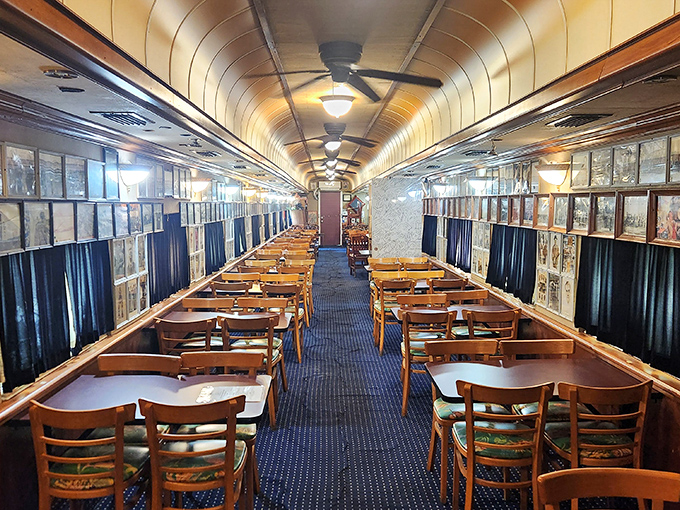 Step inside and travel back in time. The curved ceiling and wooden booths create dining magic that no modern restaurant can match.