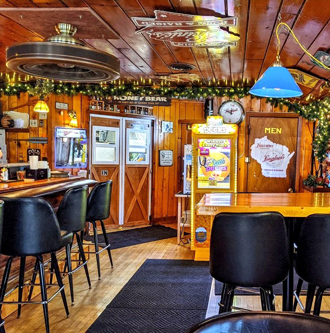 Wood paneling, twinkling lights, and that unmistakable Northwoods charm &ndash; stepping inside feels like coming home.