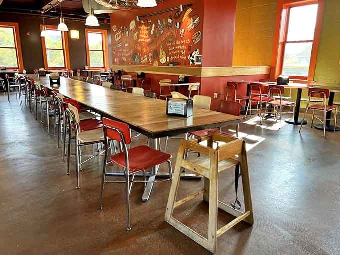 Communal tables invite strangers to become temporary friends, united by the universal language of exceptional food in Zingerman's warm, vibrant dining space.