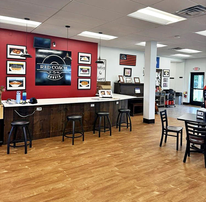 Inside, the warm red walls and rustic wooden counter create that perfect "come stay awhile" vibe, where calories don't count and diet plans go to die happy deaths.