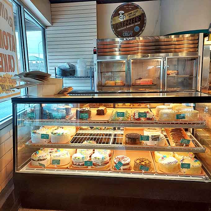 Behind glass fortresses lie the treasures of Wolf's Bakery – each shelf a testament to the art of turning butter, sugar, and flour into magic.