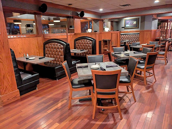 Rich wood paneling and leather booths create that perfect supper club ambiance&mdash;sophisticated enough for special occasions, comfortable enough to make Tuesday feel special. Somewhere between fancy and familiar, that's the sweet spot.