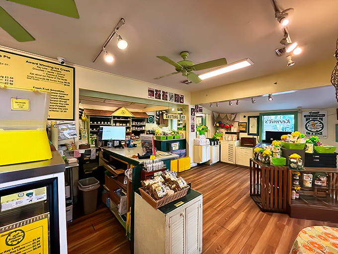 Bright yellows and greens dance across the shop's interior, creating a citrus wonderland where every corner celebrates the mighty Key lime.