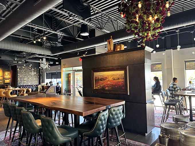 The dining room blends modern style with actual comfort, proving restaurants can look good and feel welcoming simultaneously.