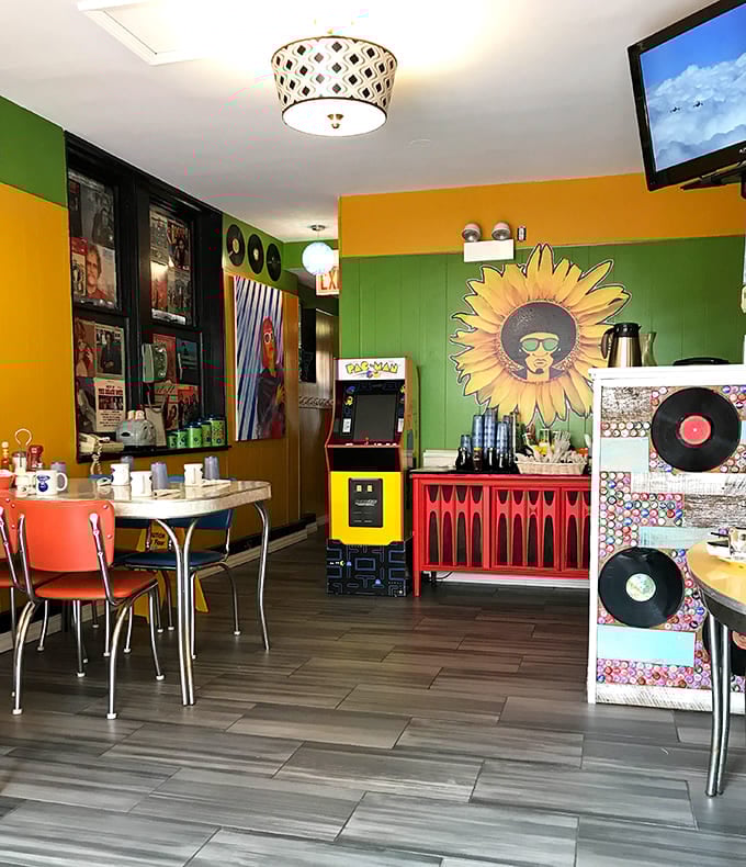 Vinyl records, sunflower murals, and a Pac-Man machine walk into a restaurant&mdash;this is where magic happens, folks.