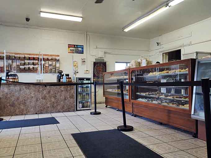 Inside, fluorescent lights illuminate rows of pastry-filled cases like a delicious museum where you can eat the exhibits.
