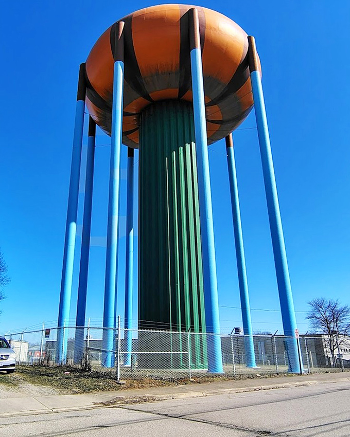 Against a perfect blue sky, the pumpkin tower stands tall and proud &ndash; Ohio's answer to the question nobody asked.