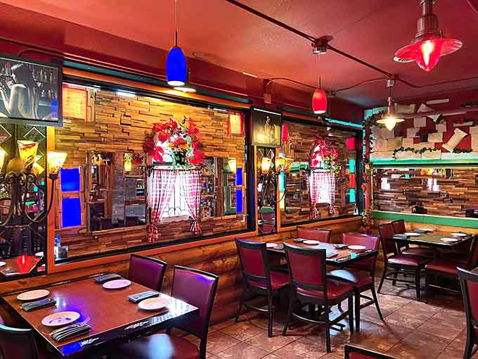 Step inside to a visual feast where more is definitely more, featuring colorful pendant lights and enough decor to keep you entertained between courses.