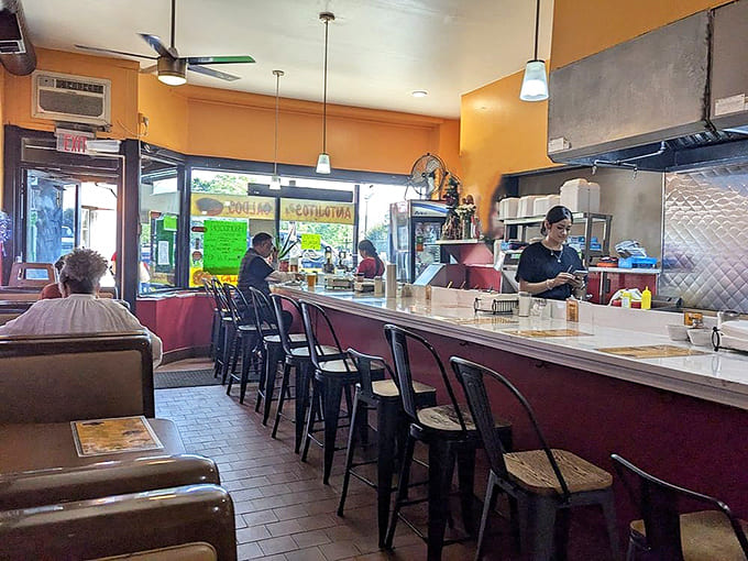 Simple booths and counter seating where the real magic happens right before your eyes.