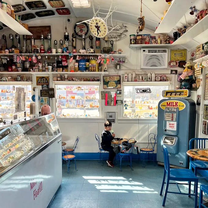 Step inside and time stops &ndash; vintage memorabilia covers every surface while the blue-and-white color scheme whispers of simpler, sweeter times.