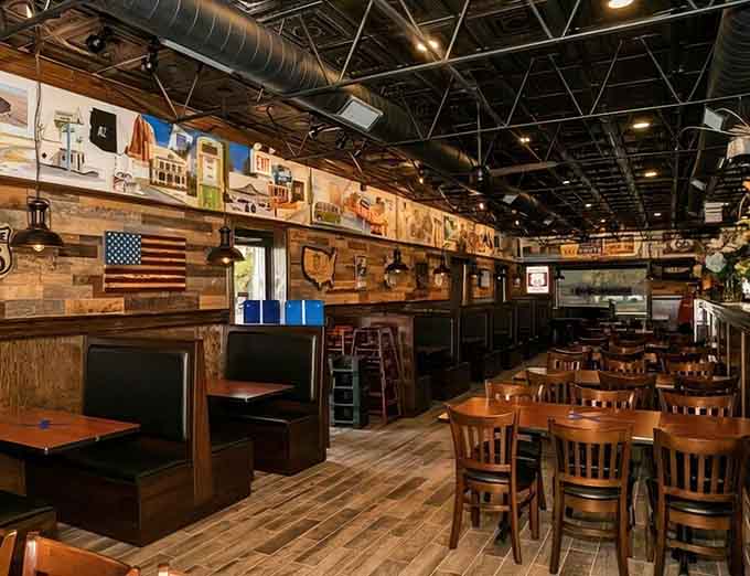 Inside, rustic wood and Route 66 memorabilia create an atmosphere where nostalgia meets your next favorite meal beautifully.