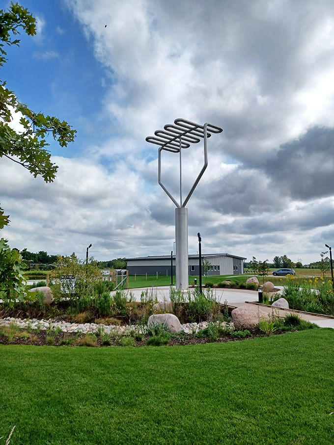 The gleaming stainless steel sculpture catches sunlight like a beacon calling all potato lovers home to their agricultural roots.
