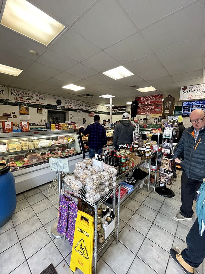 Where sausage dreams come true! Awards line the walls while customers patiently wait their turn at the meat counter paradise.