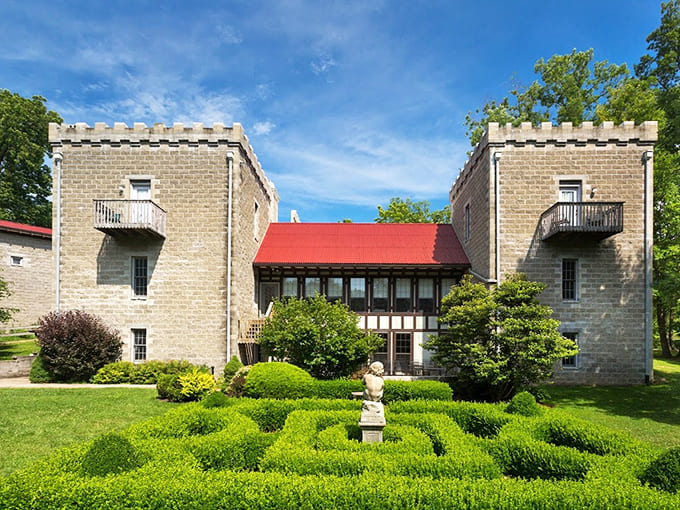 Manicured gardens meet medieval architecture in a combination that somehow works perfectly in rural Ohio.